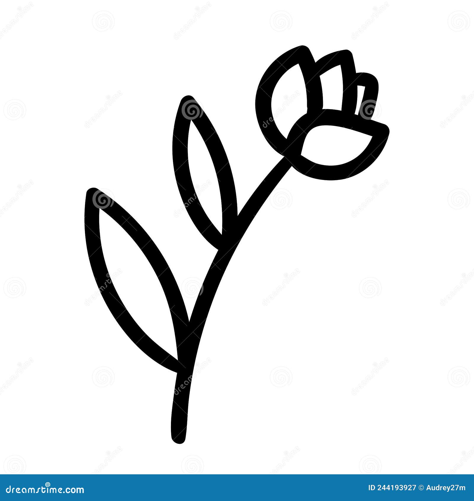 Vector Hand-drawn Doodle Rose Flower on a Stem with Leaves. Stock ...