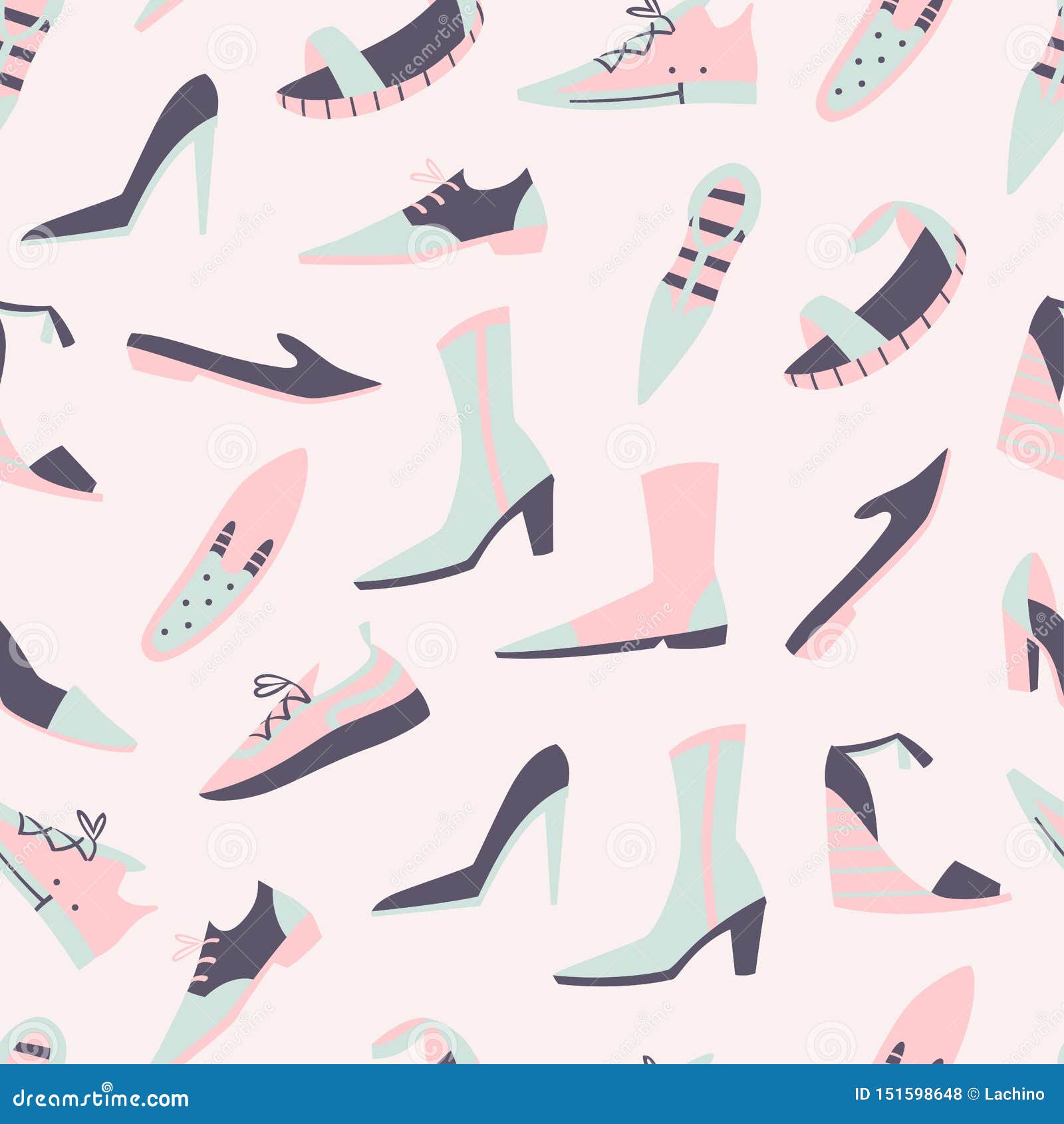 Vector Hand Drawn Doodle Shoe Pattern. Seamless Vector Background Stock ...