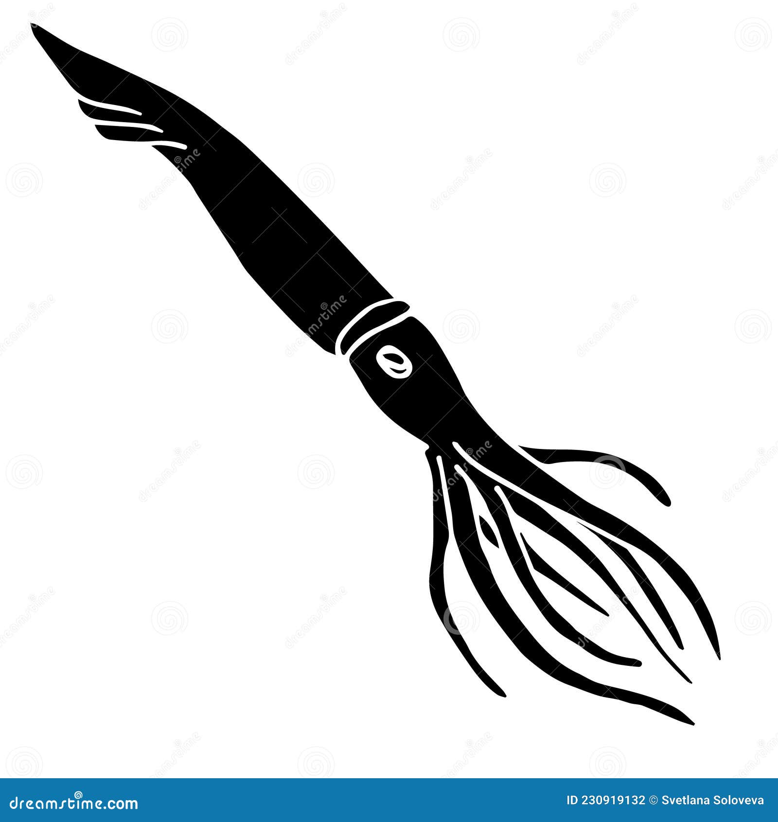 Black Squid Or Cuttlefish With Swirl Arms Vector Illustration ...