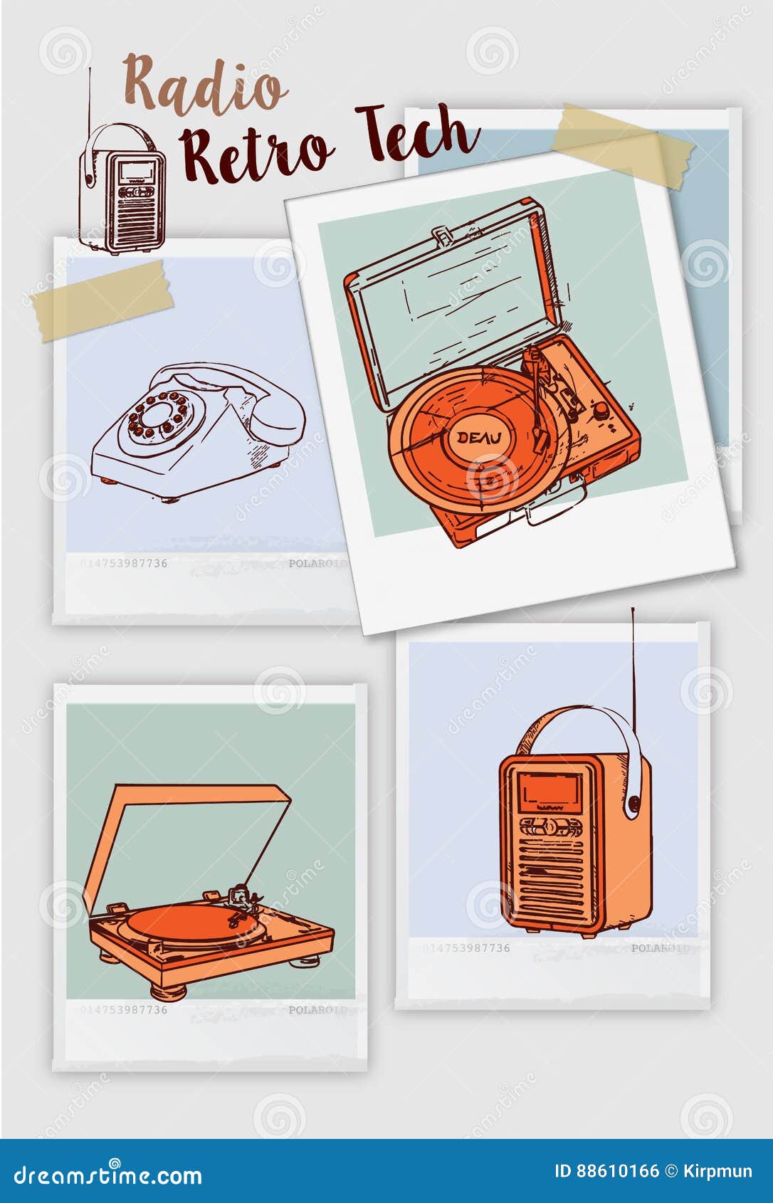 Vector Hand Drawn Doodle Vintage Media Gadgets Set of Equipment Stock ...