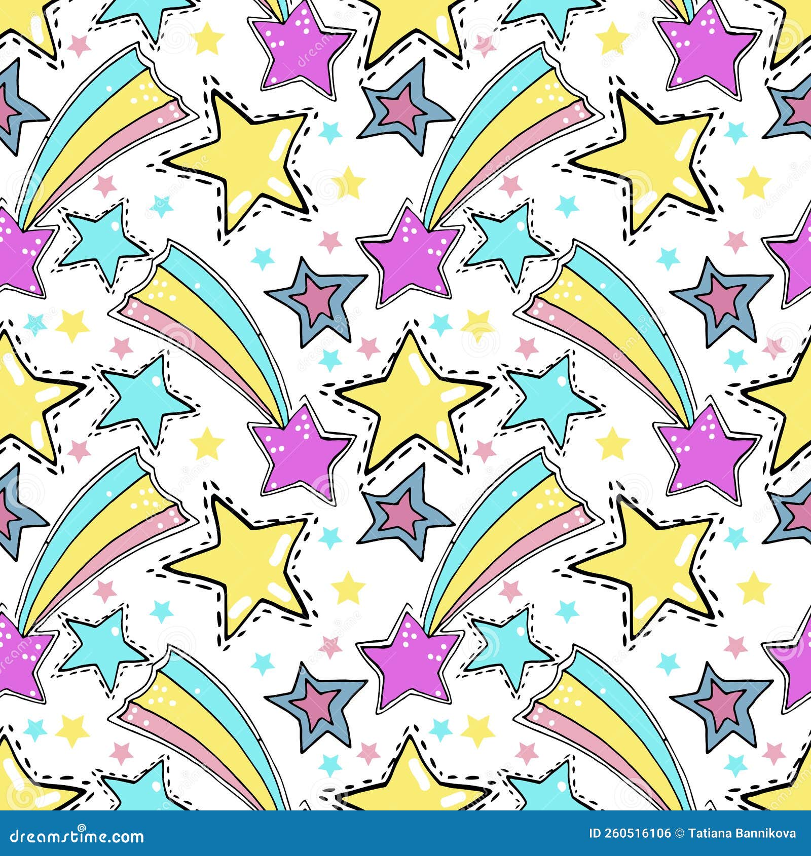 Vector Hand Drawn Doodles Stars Seamless Pattern Stock Vector ...