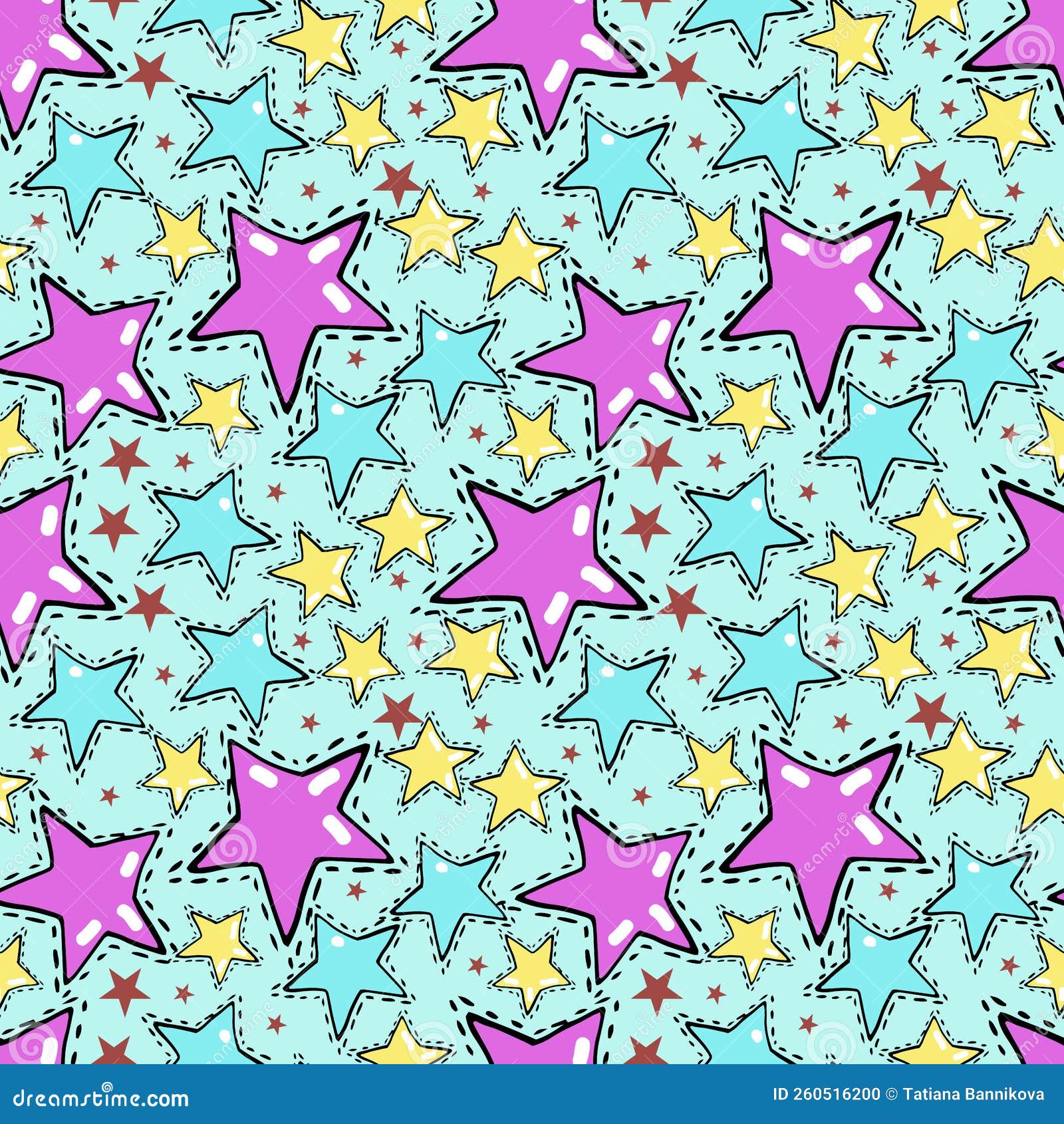 Vector Hand Drawn Doodles Stars Seamless Pattern Stock Vector ...