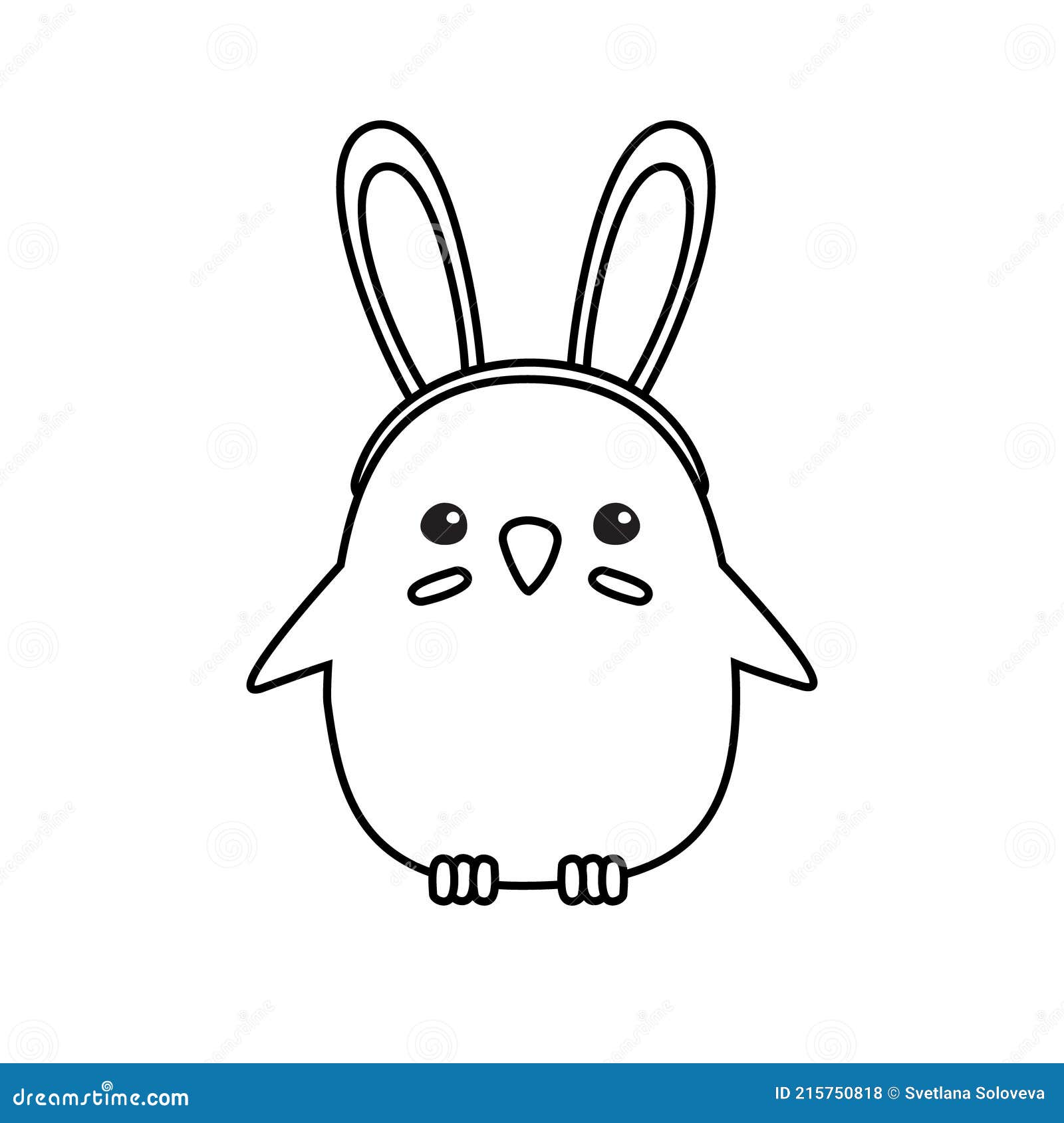 Vector Hand Drawn Easter Chick with Rabbit Ear Stock Illustration ...