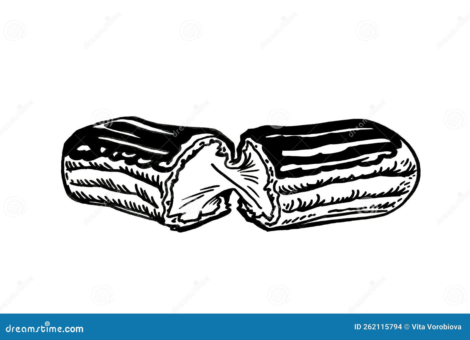 Vector Hand-drawn Eclair on White Isolated, Bakery and Gastronomy ...