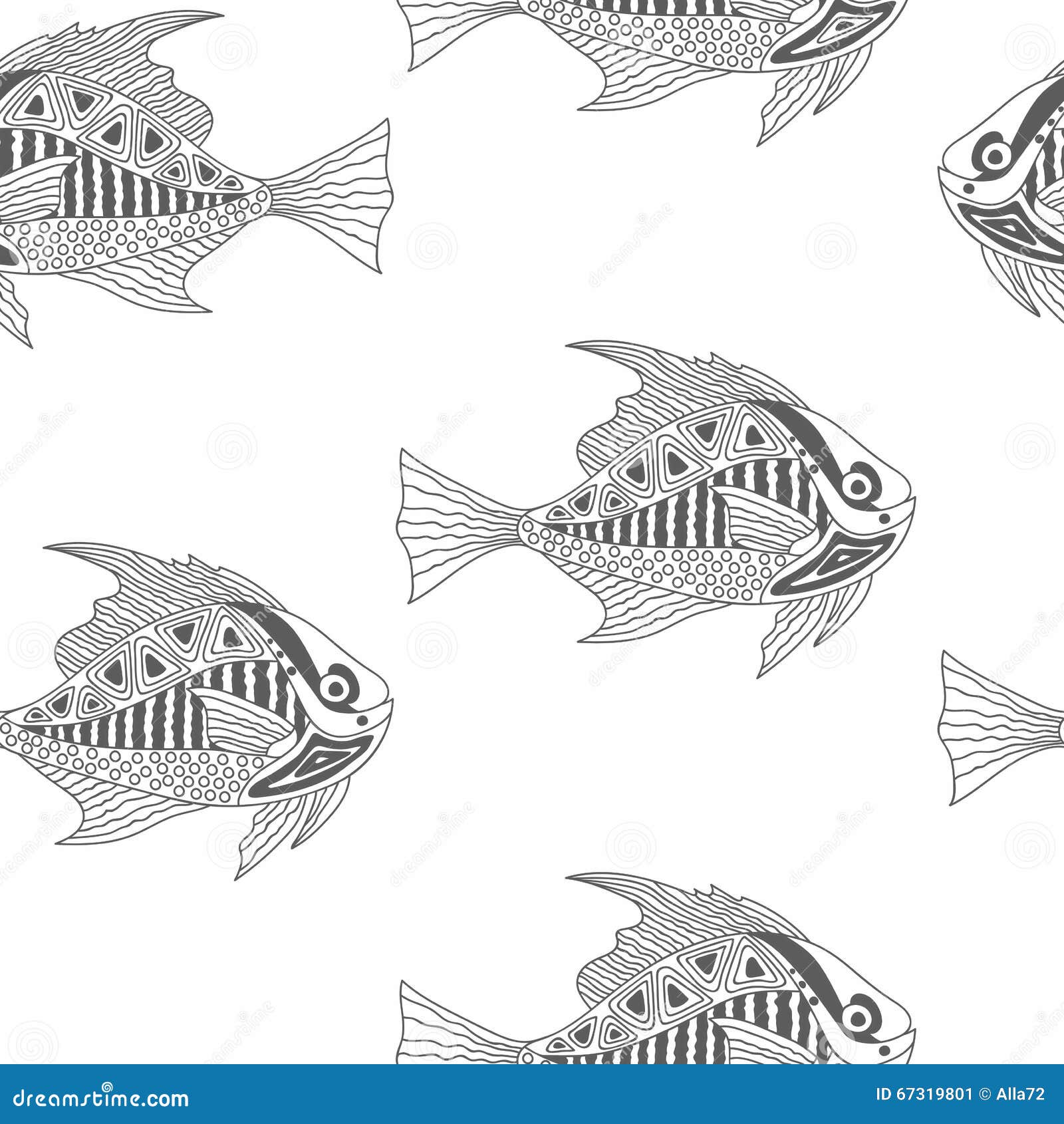 Vector Hand Drawn Fish Seamless Pattern. Stock Vector - Illustration of ...
