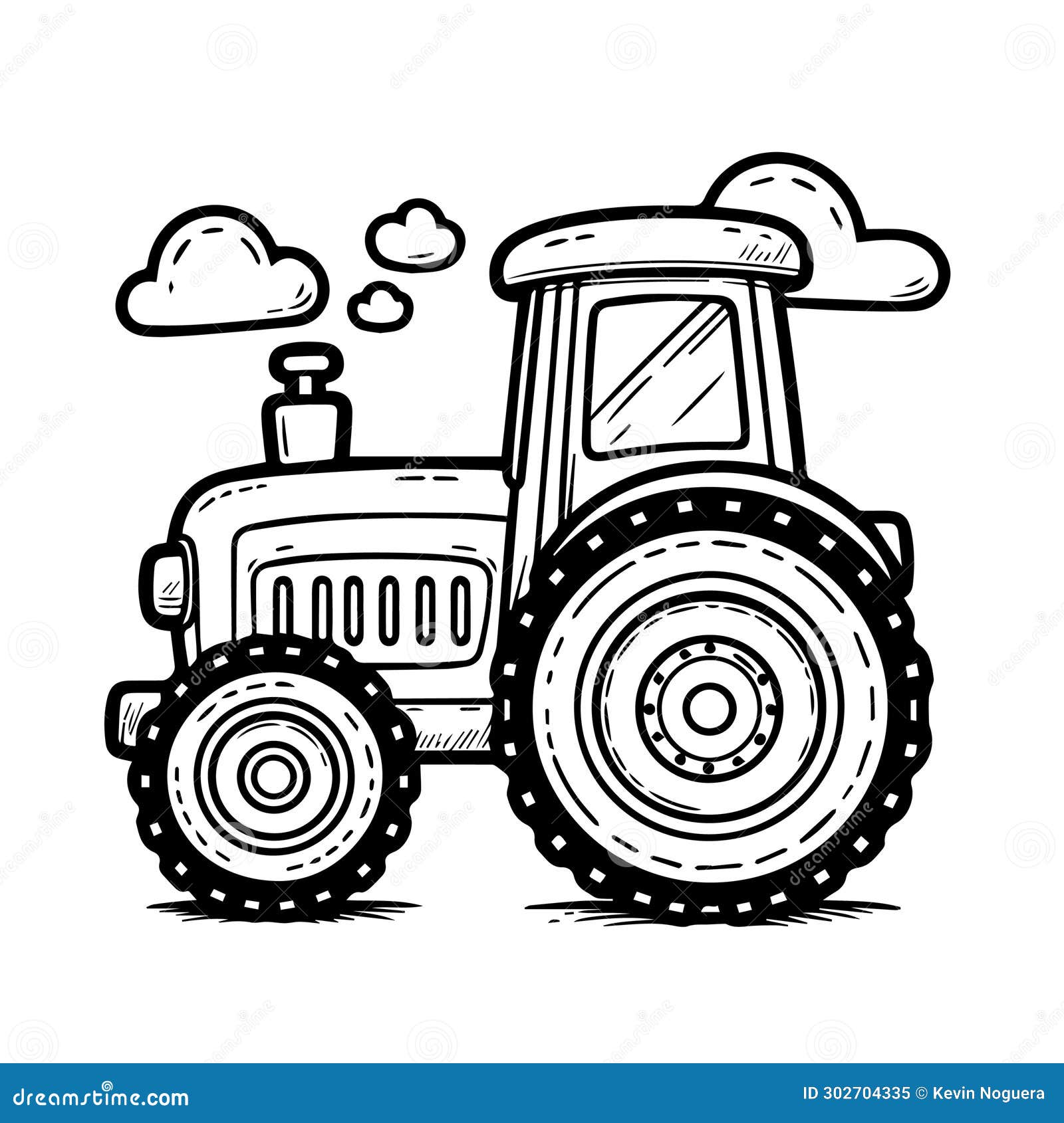 Vector Hand Drawn Flat Design Outline of a Farm Tractor Stock Vector ...