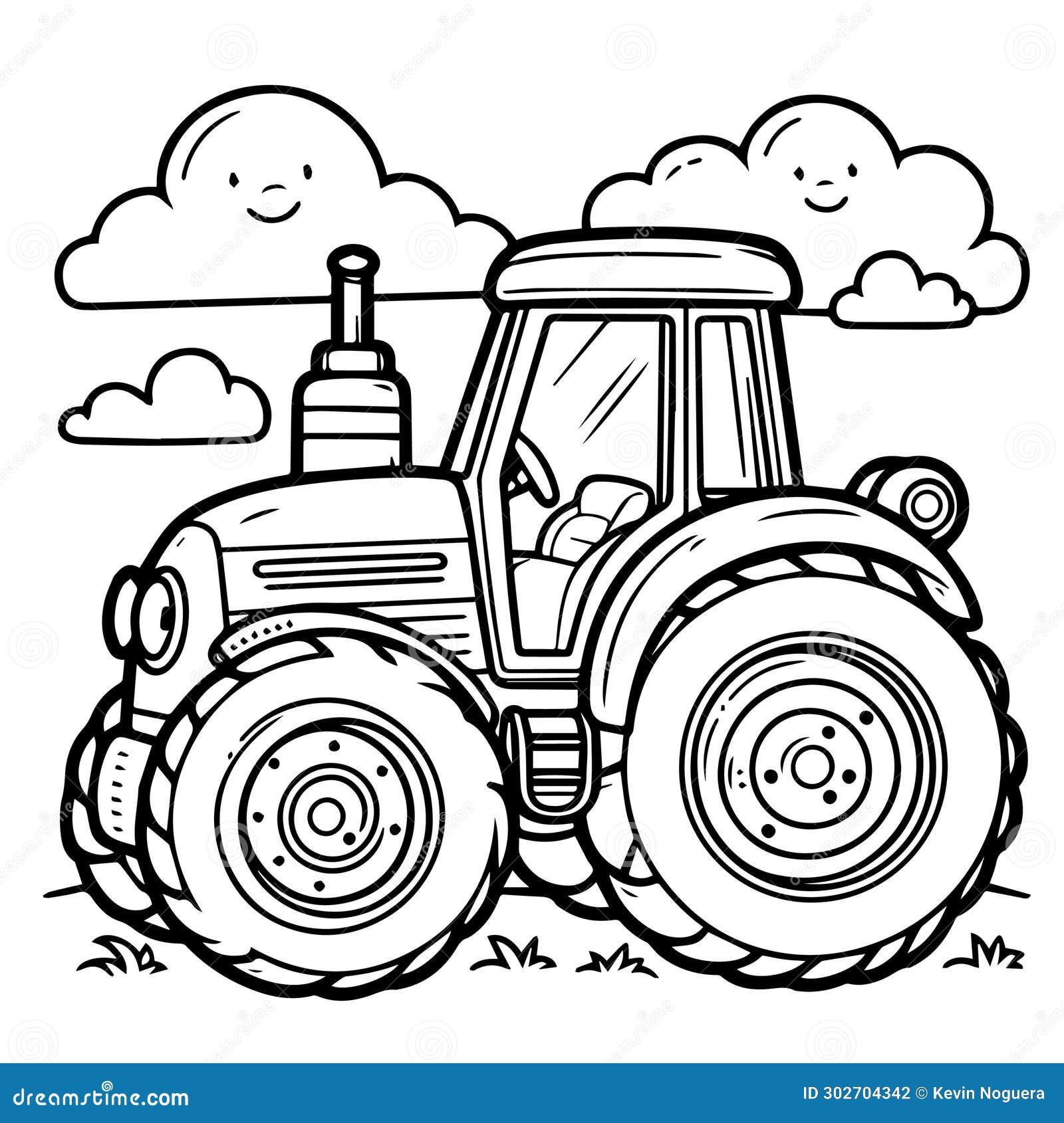 Vector Hand Drawn Flat Design Outline of a Farm Tractor Stock Vector ...