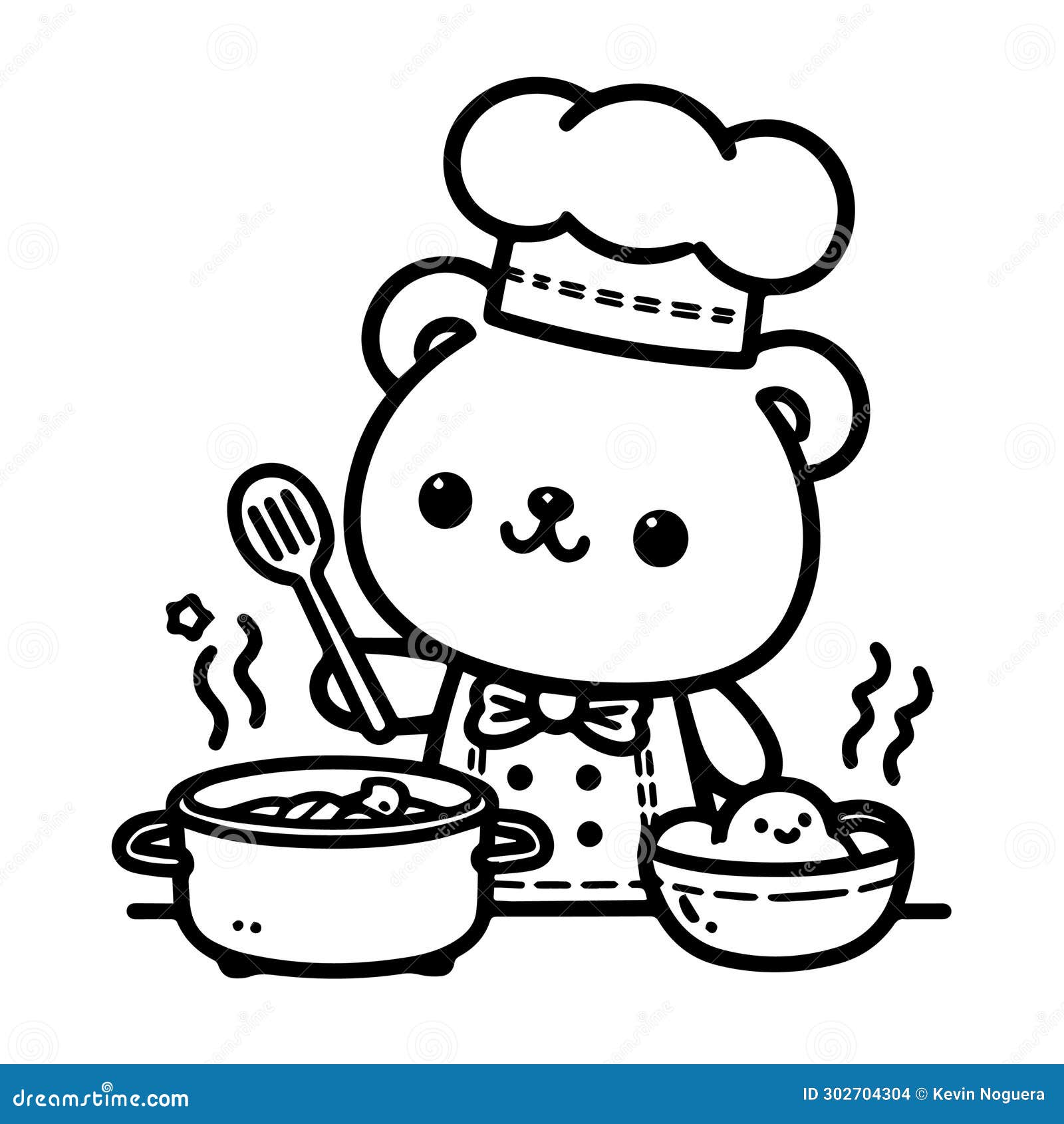 Vector Hand Drawn Flat Design Outline of a Little Bear Cooking Stock ...