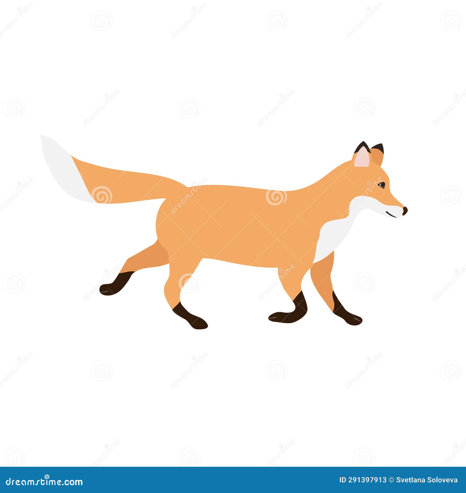 Vector hand drawn flat fox stock illustration. Illustration of cute ...