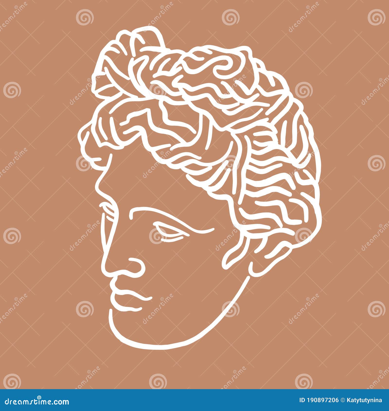 Vector Hand Drawn Flat Illustration of Antique Head of Apollo Isolated ...