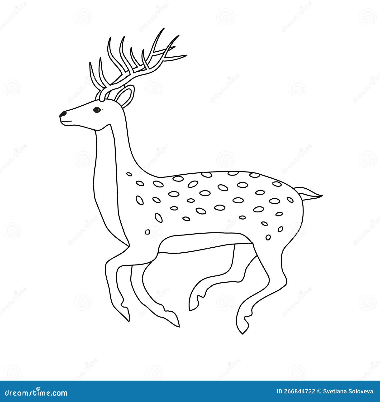 Vector Hand Drawn Flat Outline Running Deer Stock Vector - Illustration ...