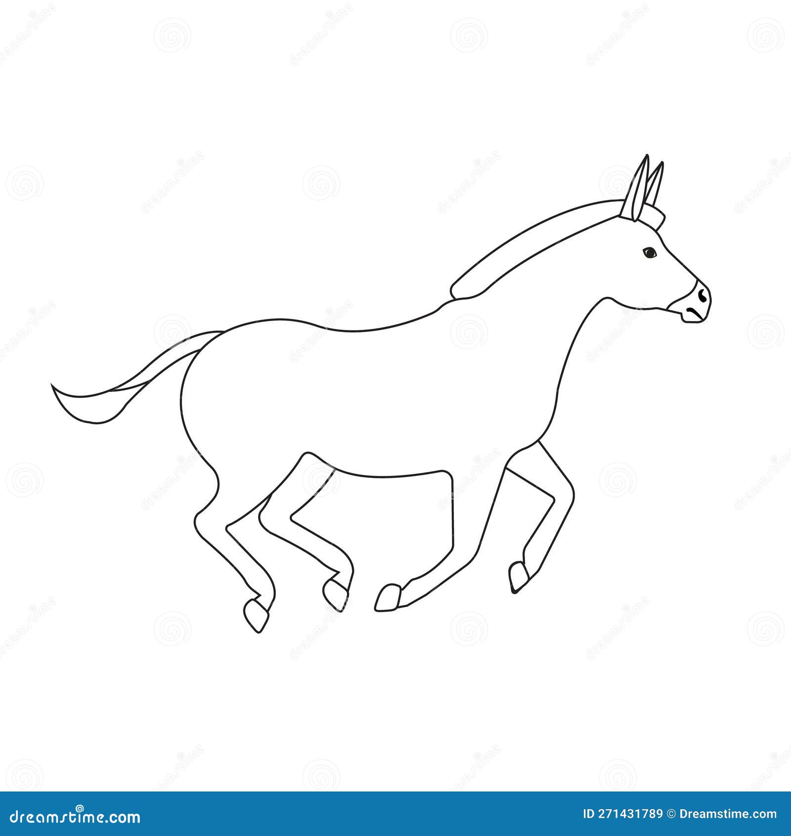 Vector Hand Drawn Flat Outline Running Donkey Stock Vector ...