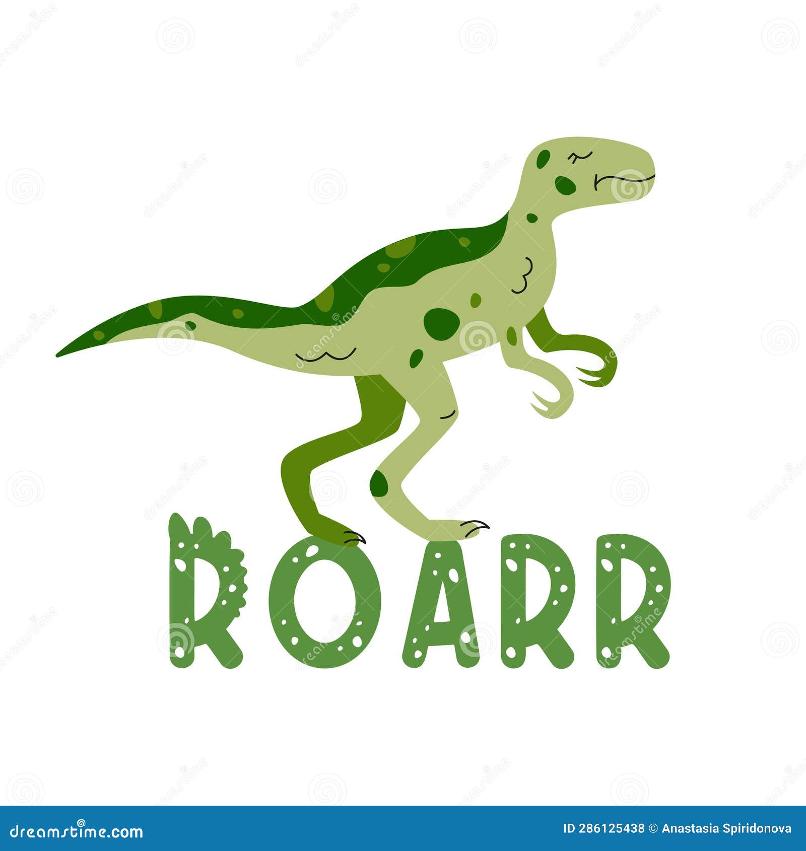 Vector Hand Drawn Flat Postcard with Dinosaur. ROARR Stock Illustration ...