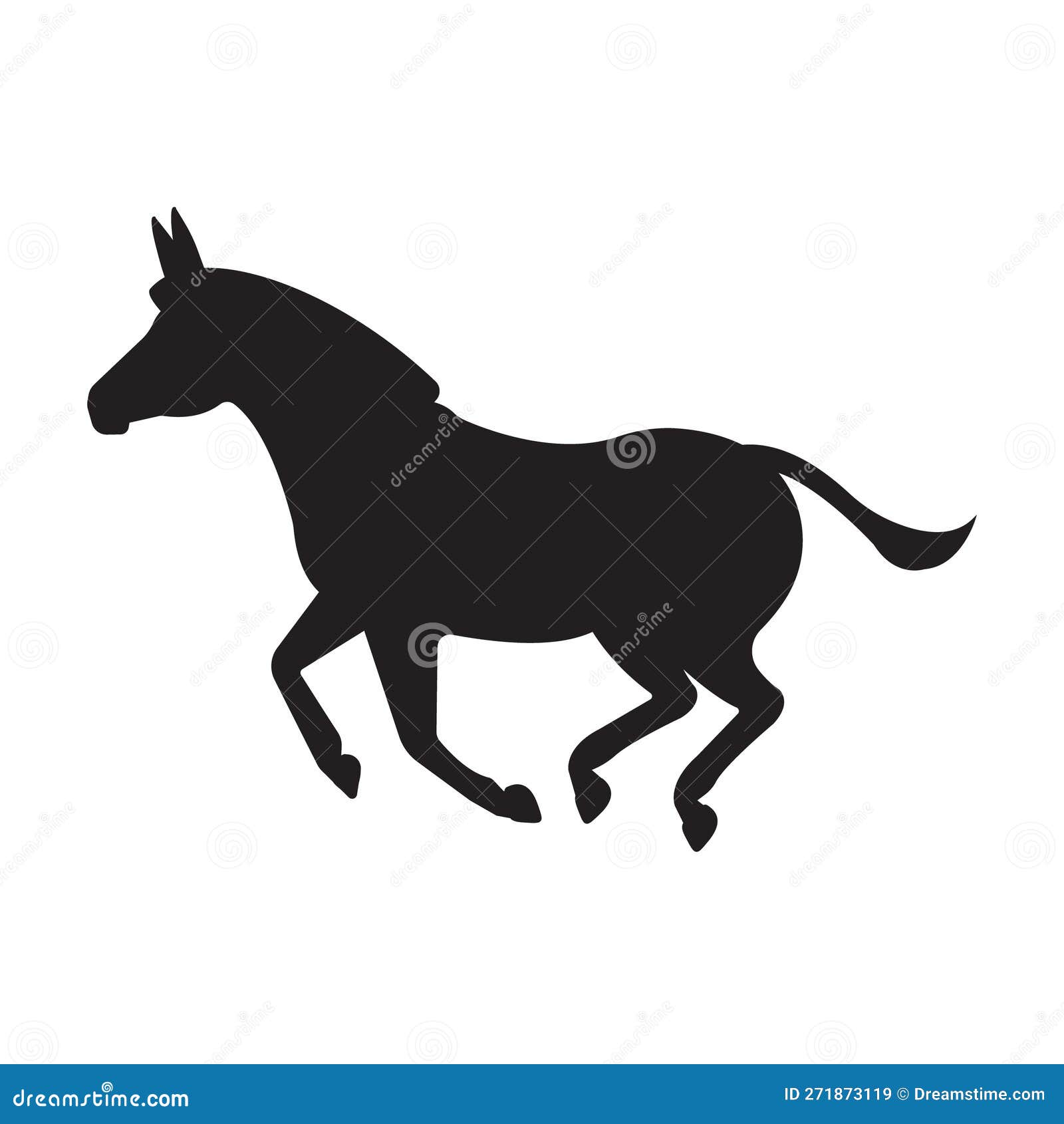 Vector Hand Drawn Flat Running Donkey Silhouette Stock Vector ...