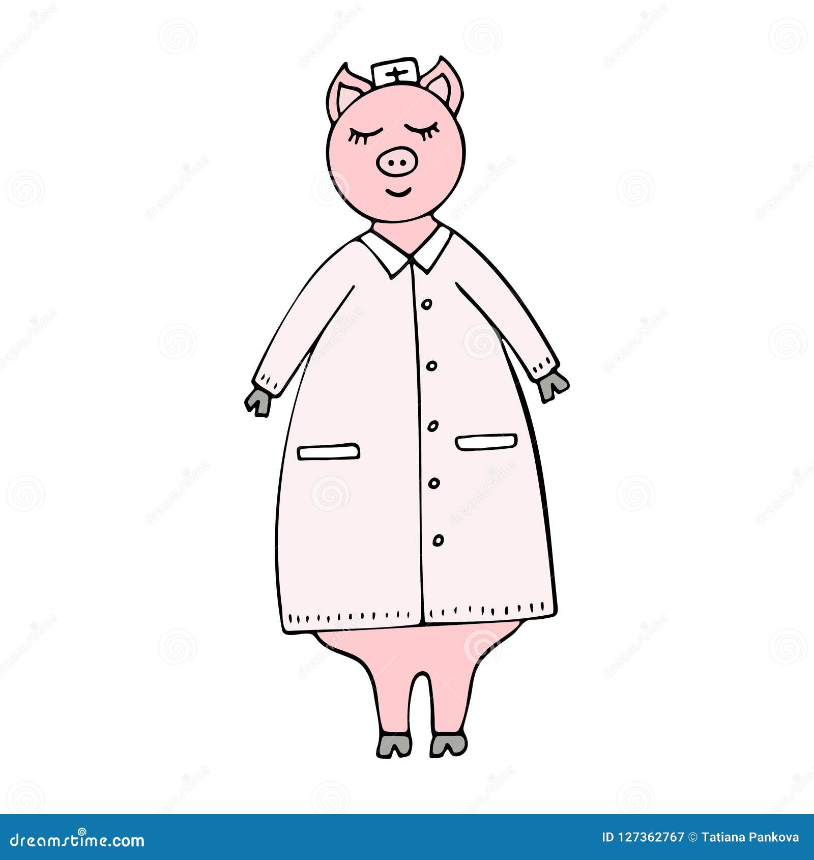 Vector Hand-drawn Funny Pig Doctor in a Lab Coat Stock Vector ...