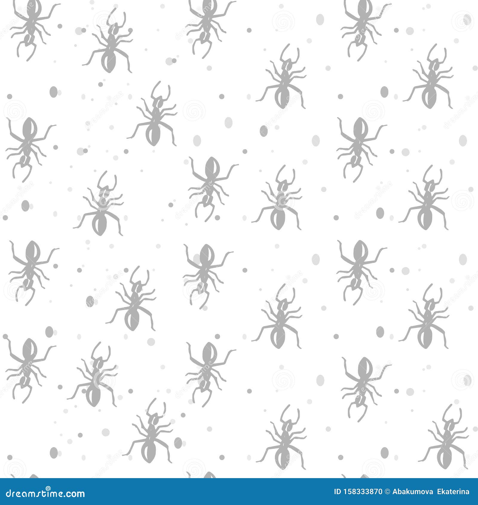 Vector Hand-drawn Gray Ants on a Light White Background, Seamless ...