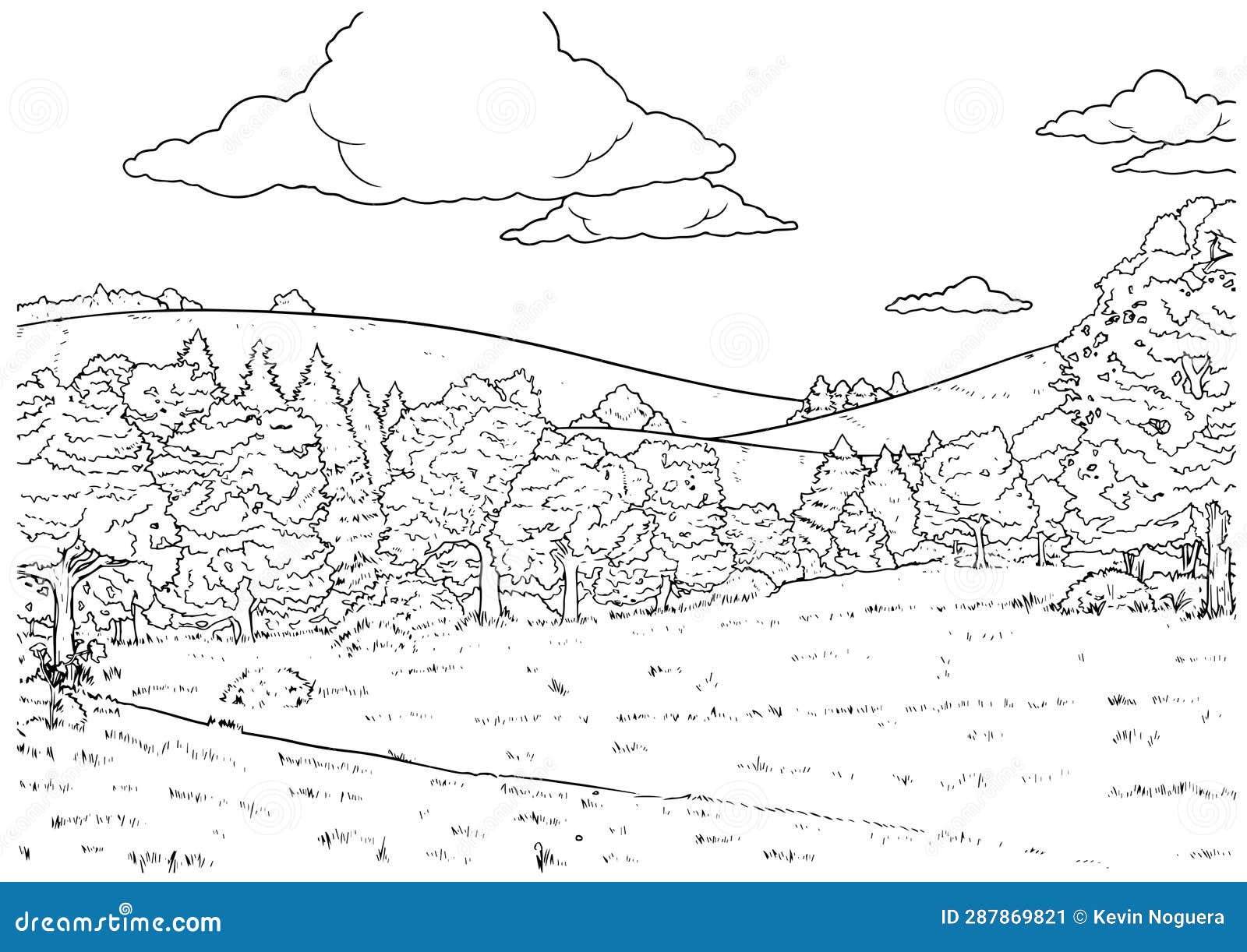 Vector Hand Drawn Habitat Tree Meadow Outline Illustration Stock ...