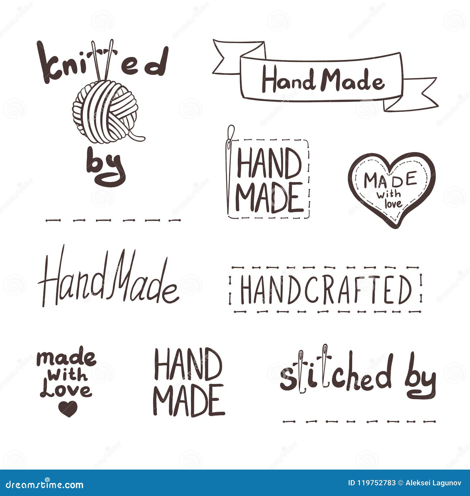 Vector Hand Drawn HandMade Icons Set Background, Sketched Labels. Stock ...