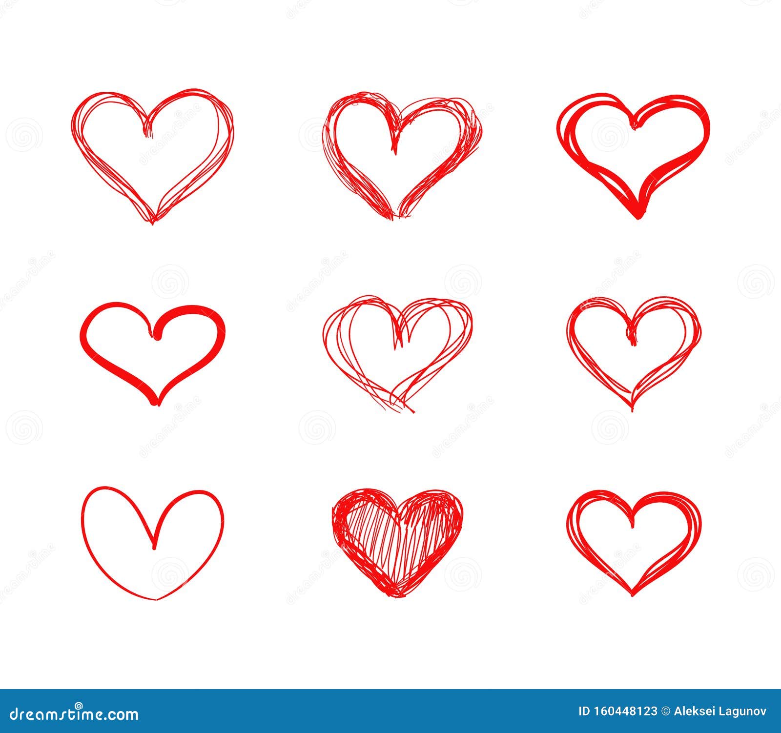 Vector Hand Drawn Hearts, Red Scribble Lines, Drawings Set Isolated on ... Vector Hand Drawn Hearts, Red Scribble Lines, Drawings Set Isolated on ...