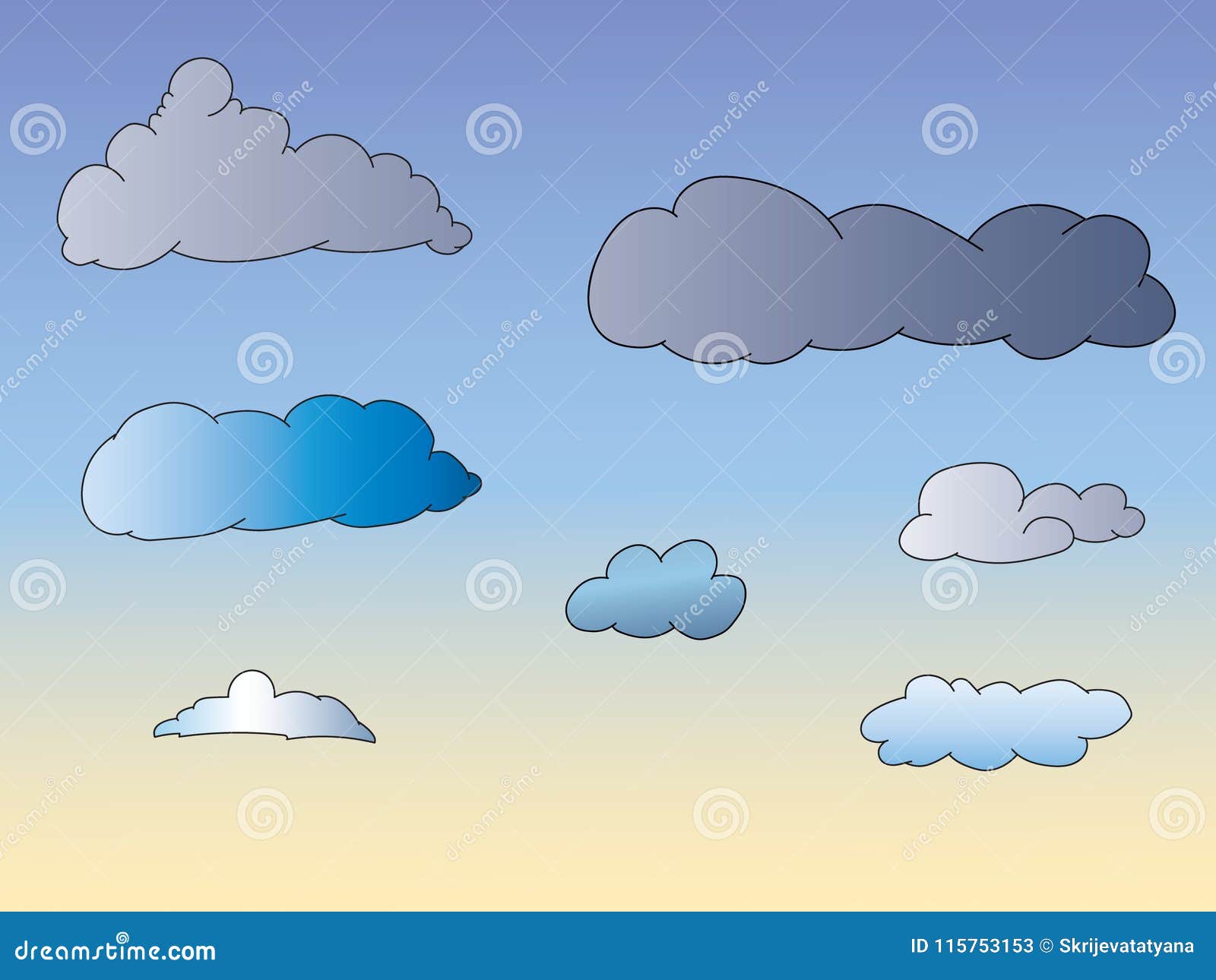 The Collection of Various Colored Clouds Stock Vector - Illustration of ...