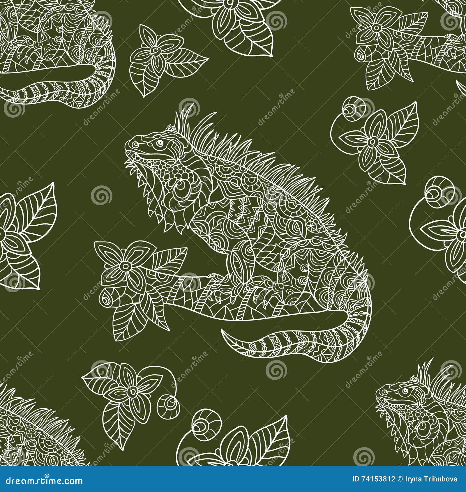 Vector Hand Drawn Iguana. Ethnic Tribal Styled Pattern Stock Vector ...