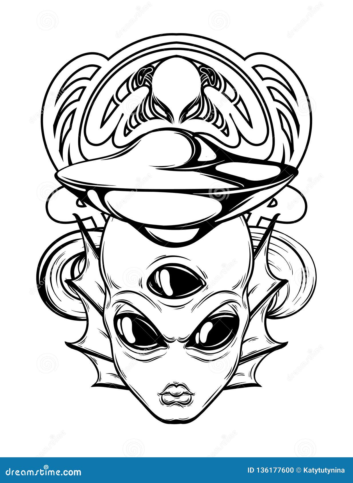 Vector Hand Drawn Illustration of Alien with Frame Isolated. Stock ...