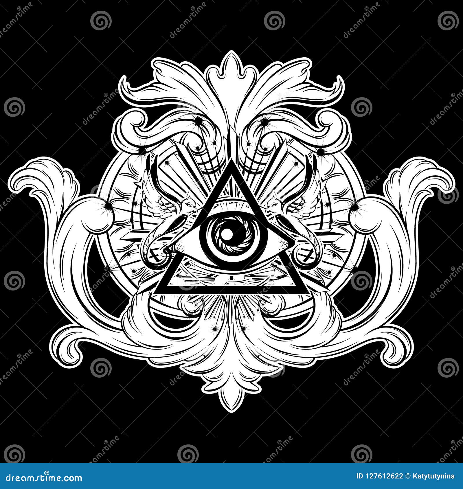 Vector Hand Drawn Illustration of All Seeing Eye in Frame. Stock Vector ...