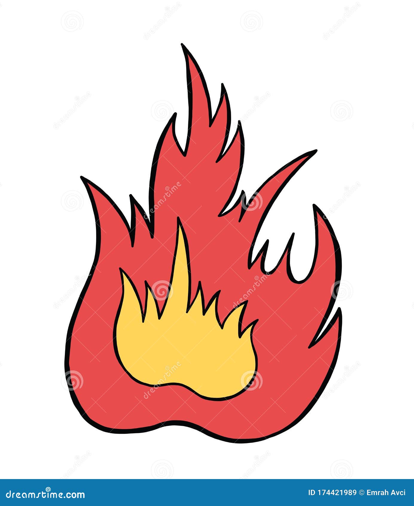 Vector Hand Drawn Illustration of Burning Fire Stock Vector ...