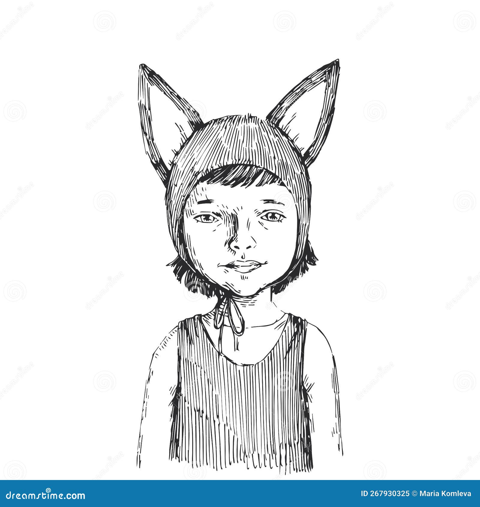 Vector Hand-drawn Illustration with Child in Fox Hat Isolated on White ...