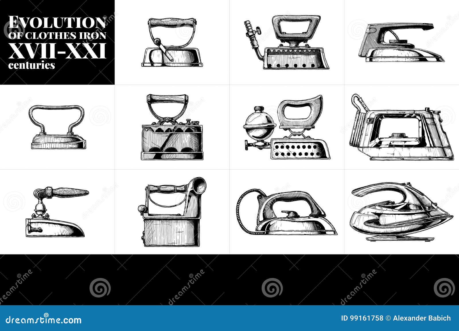 Evolution of clothes iron stock vector. Illustration of drawn - 99161758