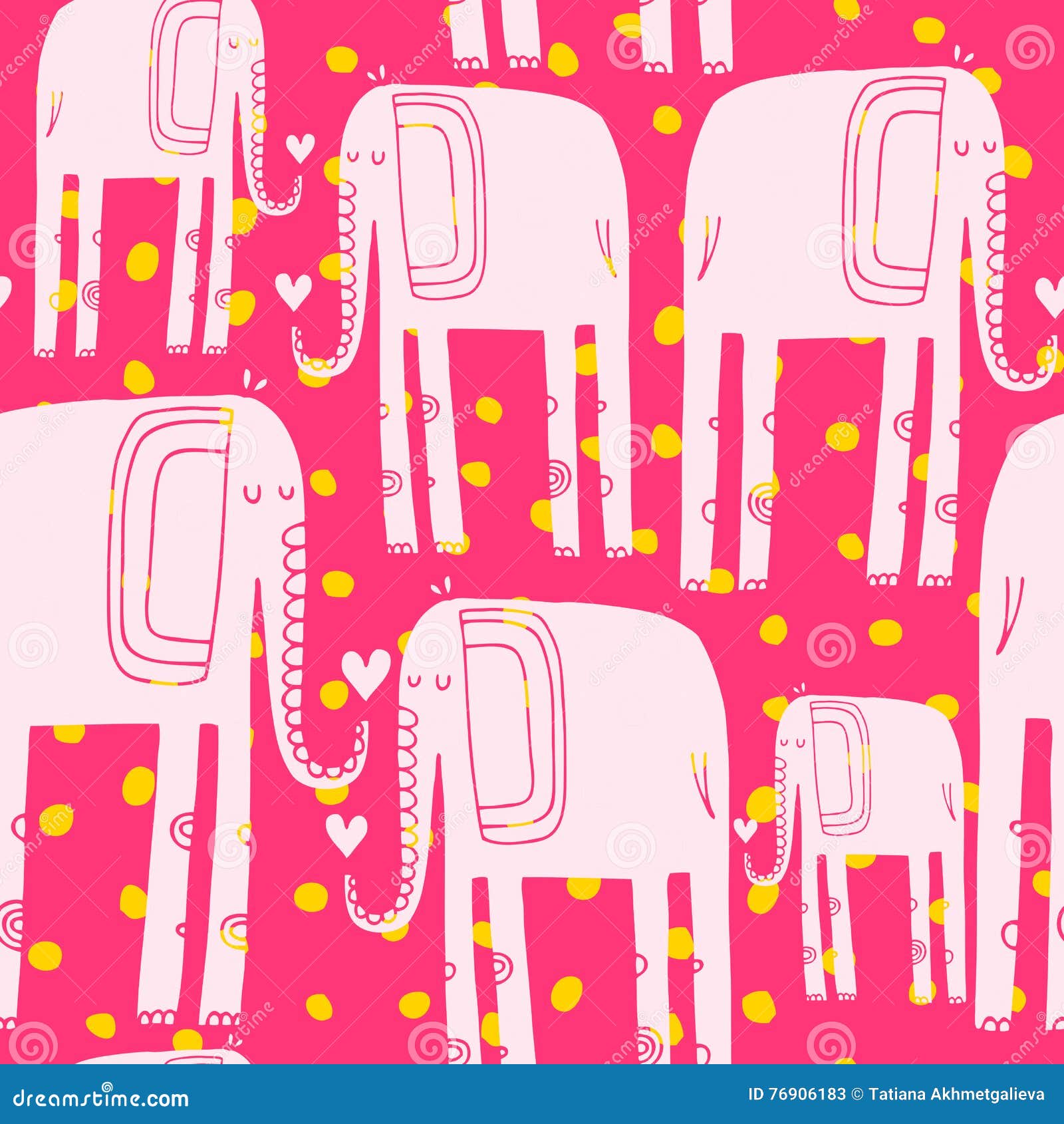 Vector Hand Drawn Illustration with Cote Colorfull Elephants Stock ...