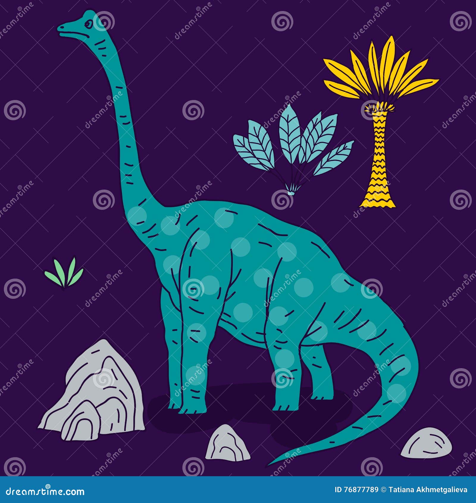 Vector Hand Drawn Illustration with Cute Cartoon Doodle Dinosaur. Stock ...