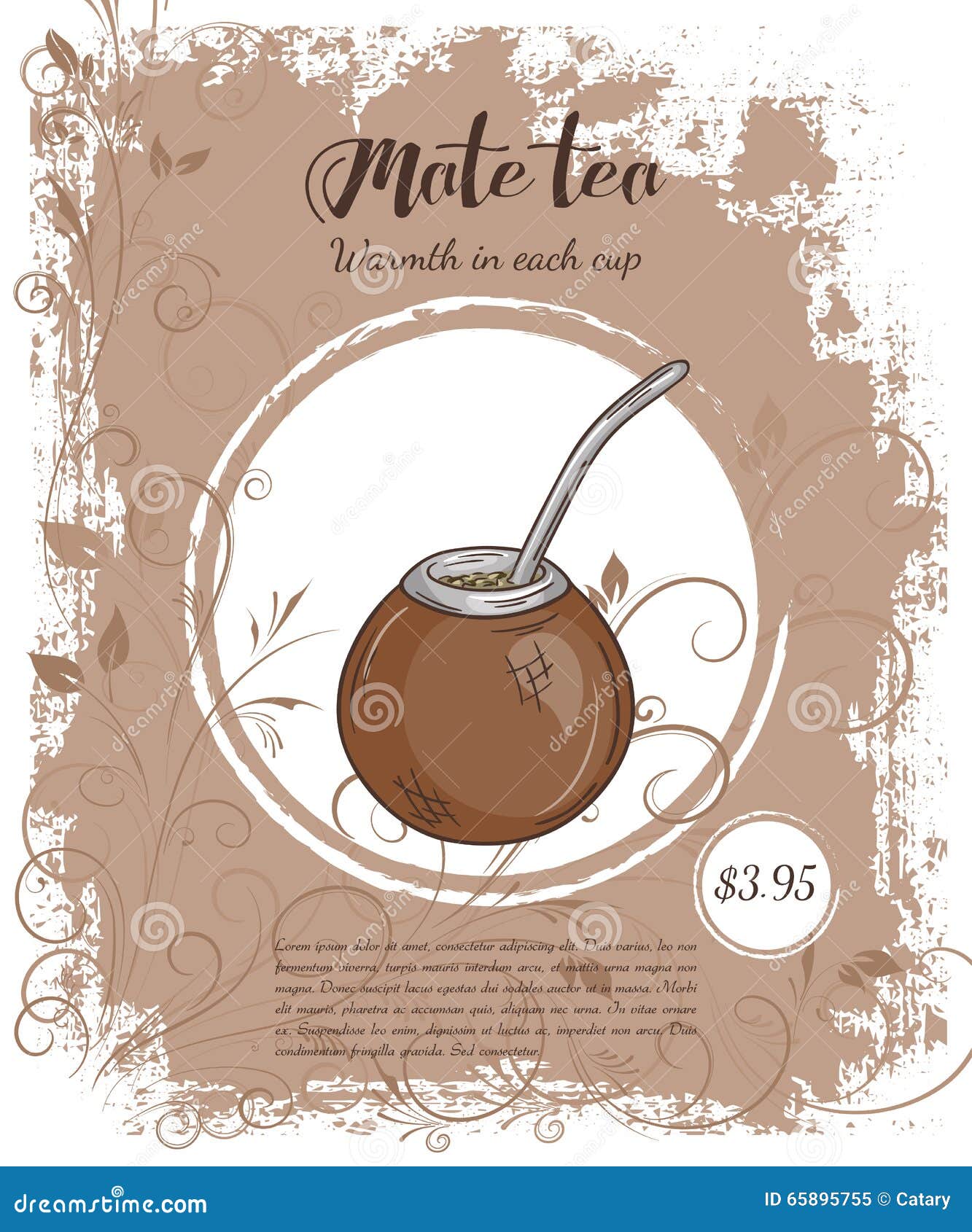 Vector Hand Drawn Illustration of Drinks Menu Pages with Cup of Mate ...