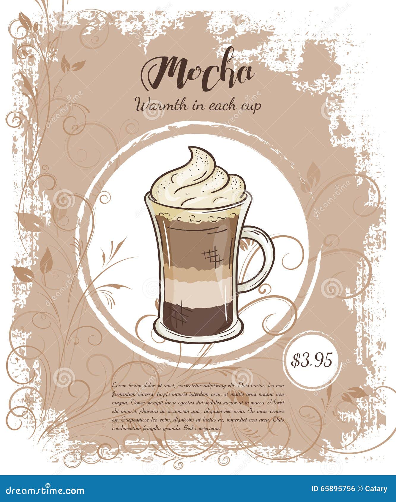Vector Hand Drawn Illustration of Drinks Menu Pages with Cup of Mocha ...
