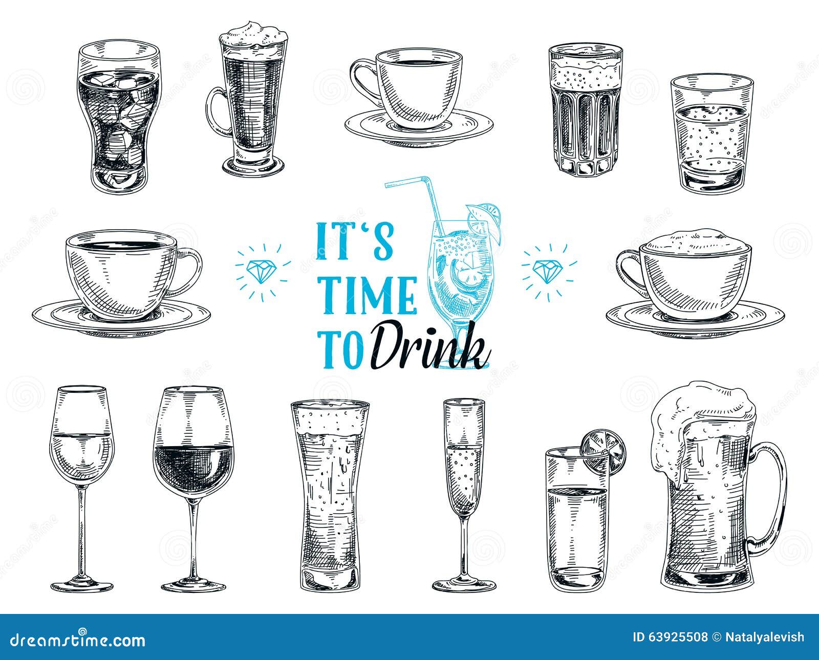 Vector Hand Drawn Illustration with Drinks Stock Vector - Illustration ...