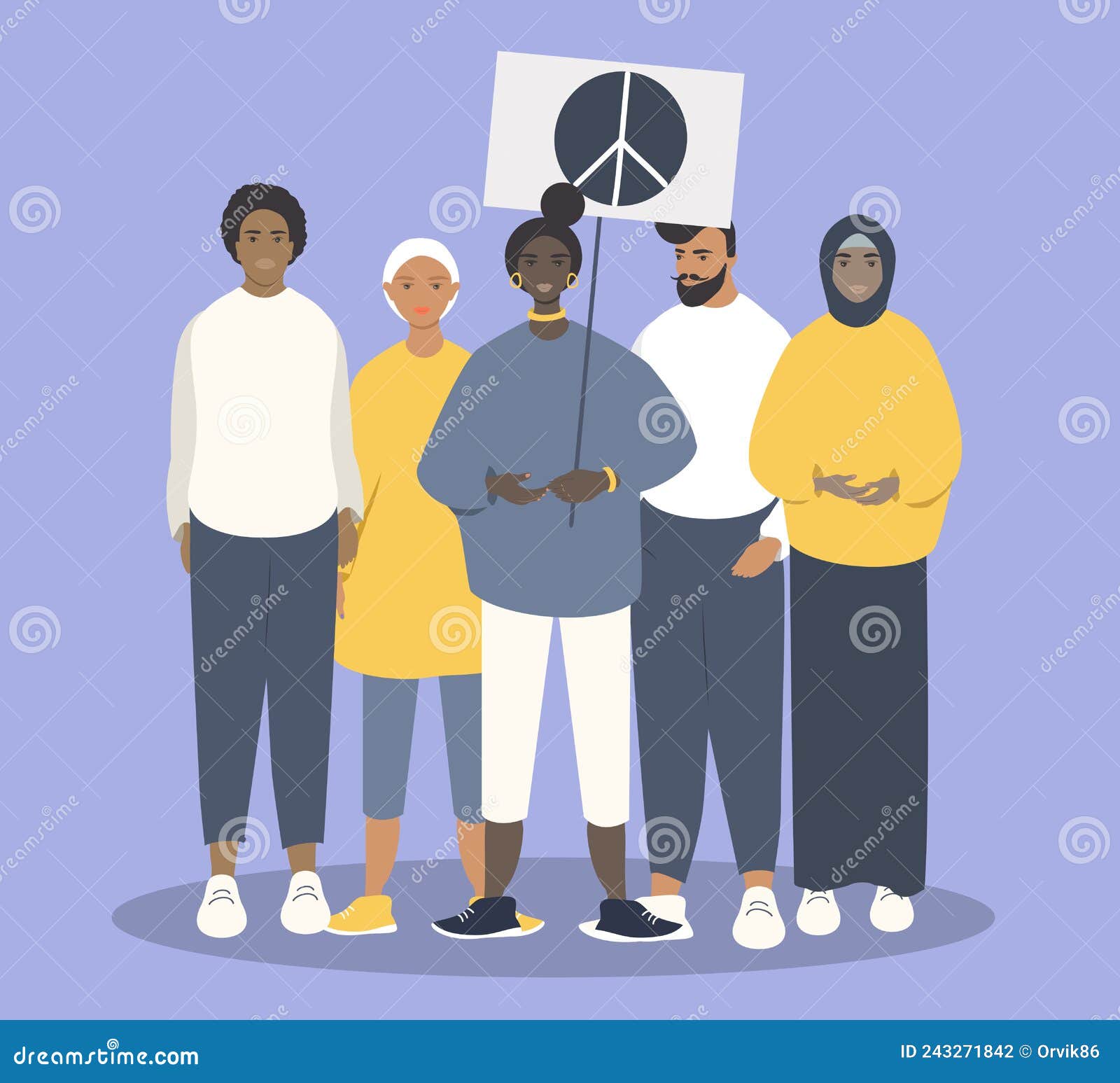 Vector Hand Drawn Illustration in Flat Style on the Theme of Peaceful ...