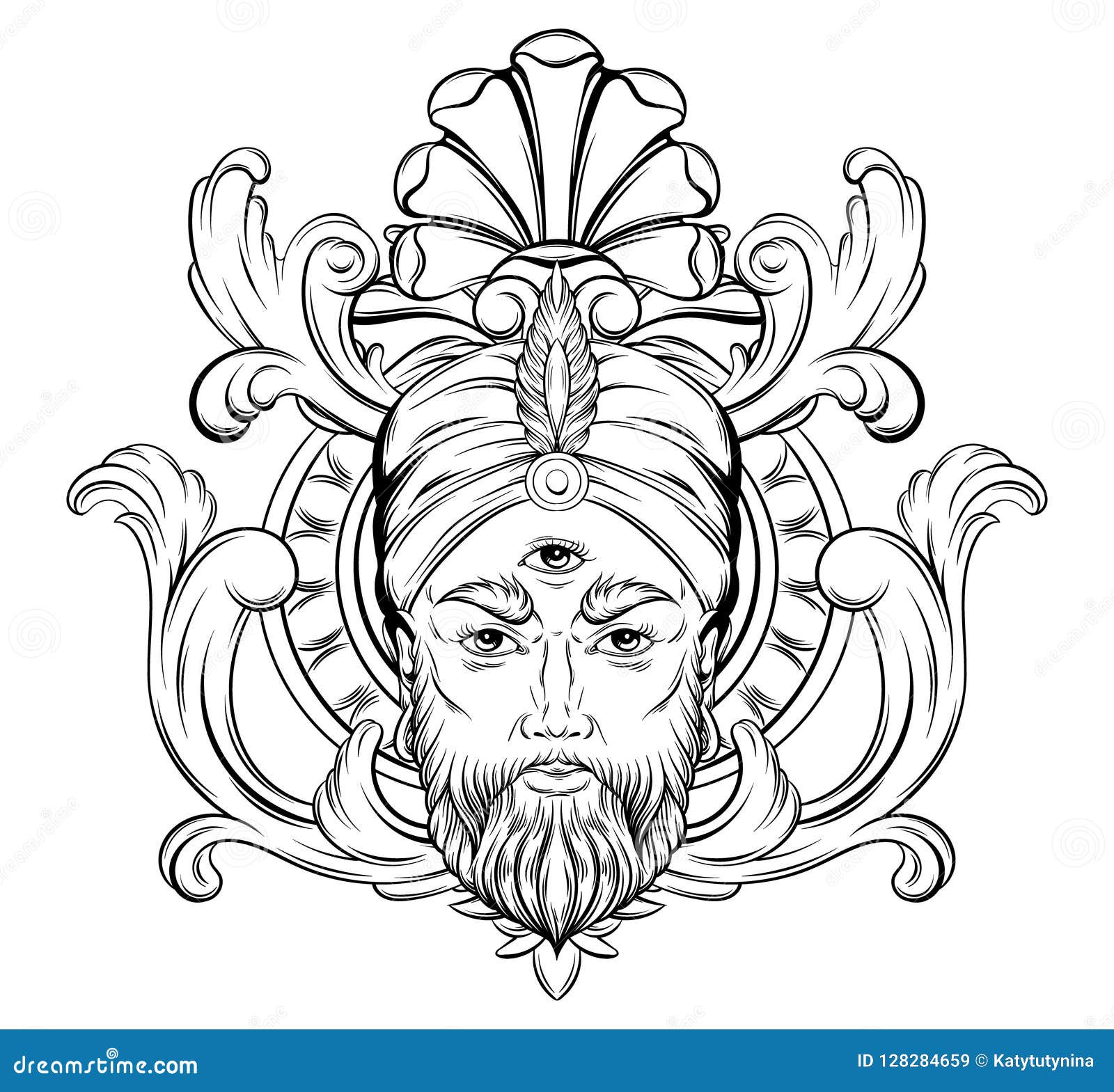 Vector Hand Drawn Illustration of Fortune Teller with Frame. Stock ...