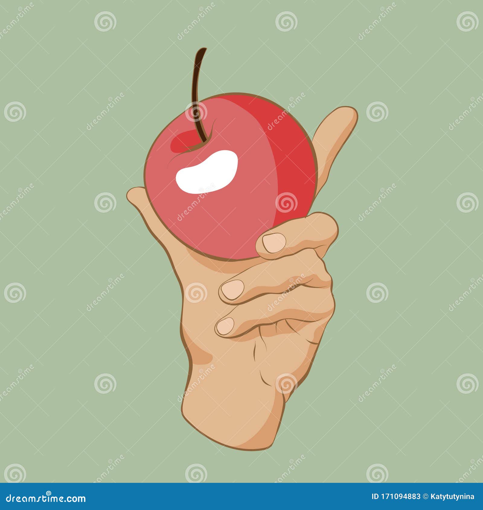 Vector Hand Drawn Illustration of Hand Holding Forbidden Fruit. Stock ...