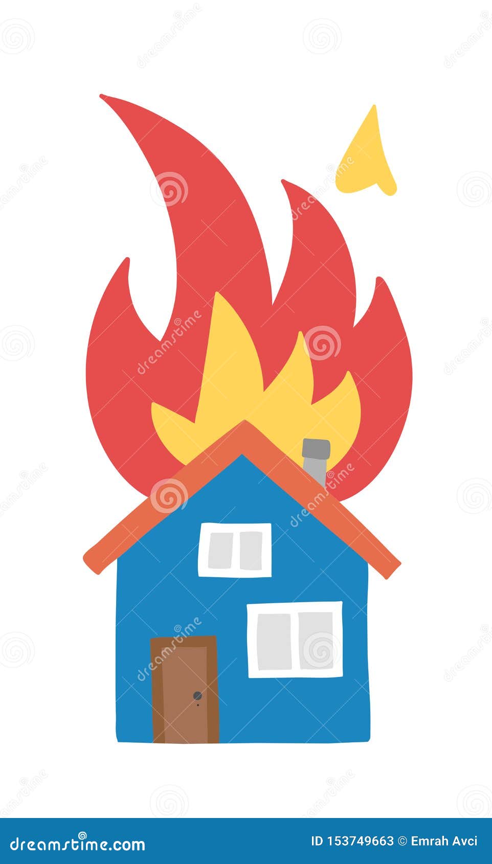 Vector Hand-drawn Illustration of House Fire, Detached House on Fire ...