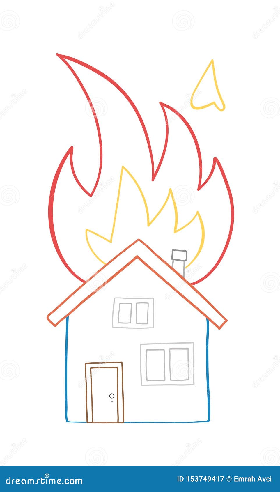 Vector Hand-drawn Illustration of House Fire, Detached House on Fire ...