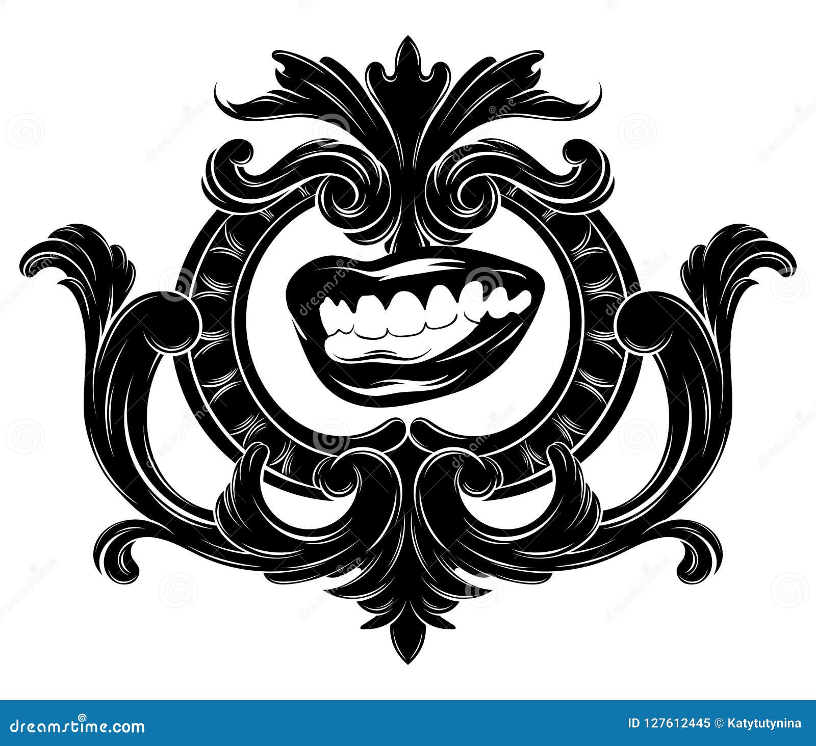 Vector Hand Drawn Illustration of Human Mouth in Frame. Stock Vector ...