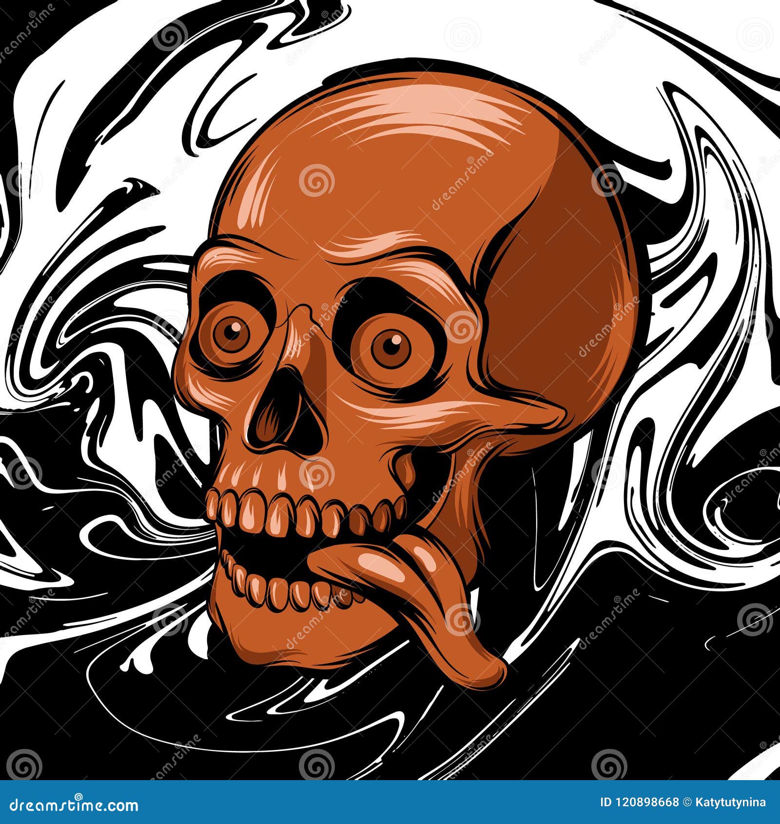 Vector Hand Drawn Illustration of Human Skull with Liquid Texture ...