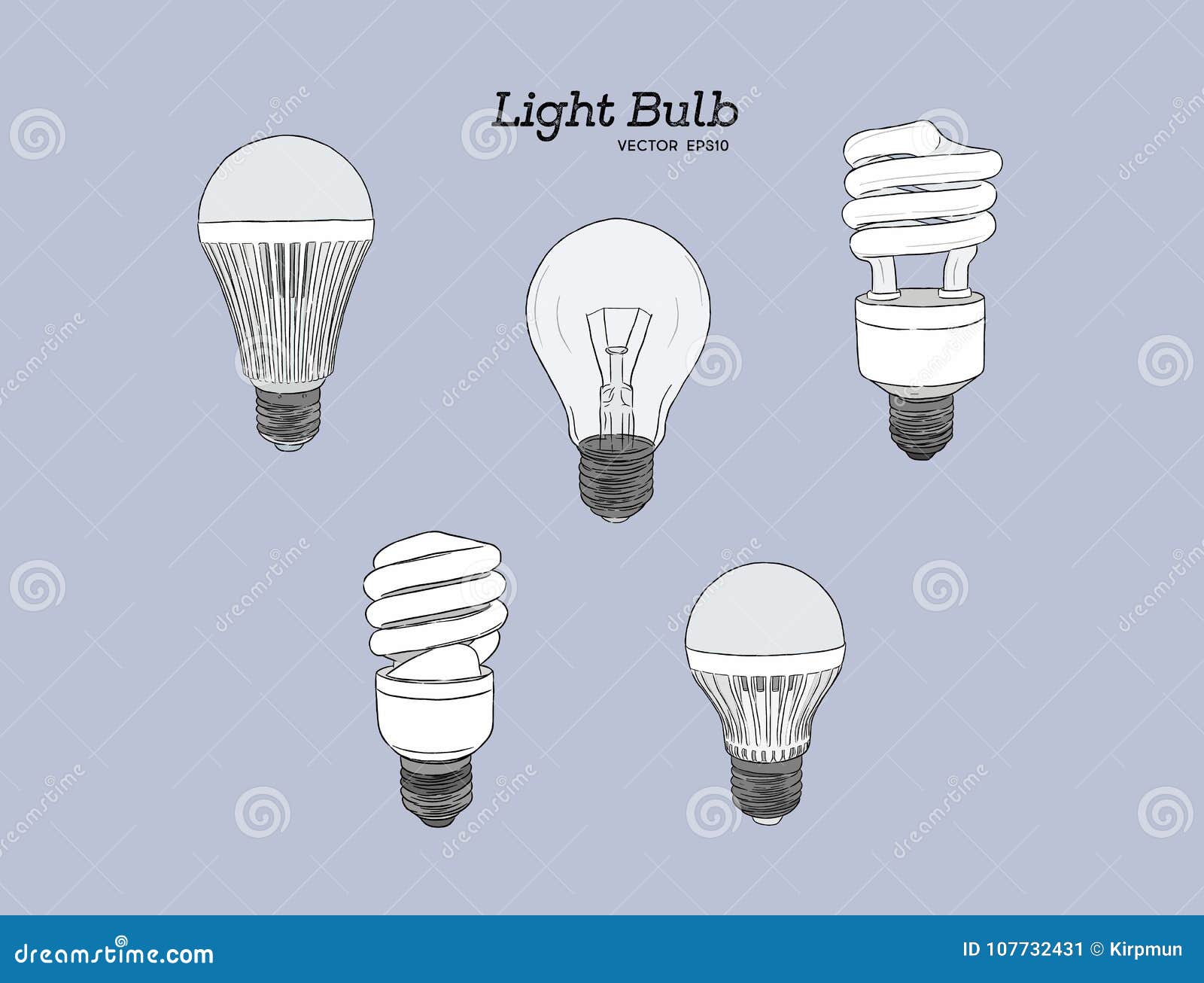 Vector Hand Drawn Illustration of the Light Bulb Evolution Set Stock ...