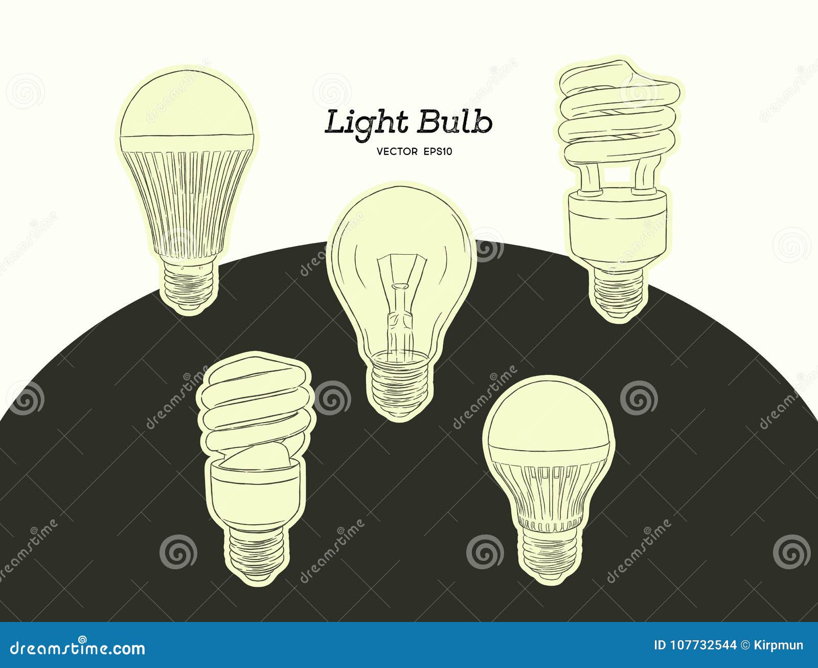 Vector Hand Drawn Illustration of the Light Bulb Evolution Set Stock ...