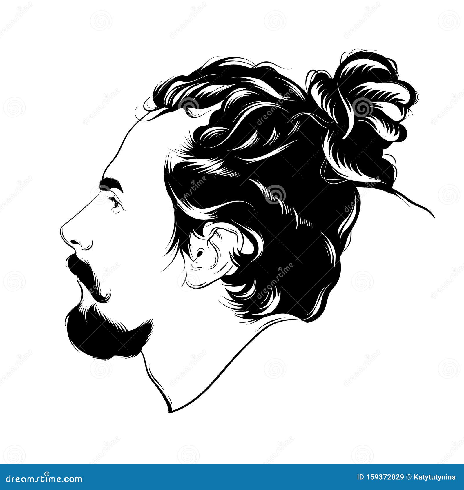 Vector Hand Drawn Illustration of Man with Dreadlocks and Beard ...