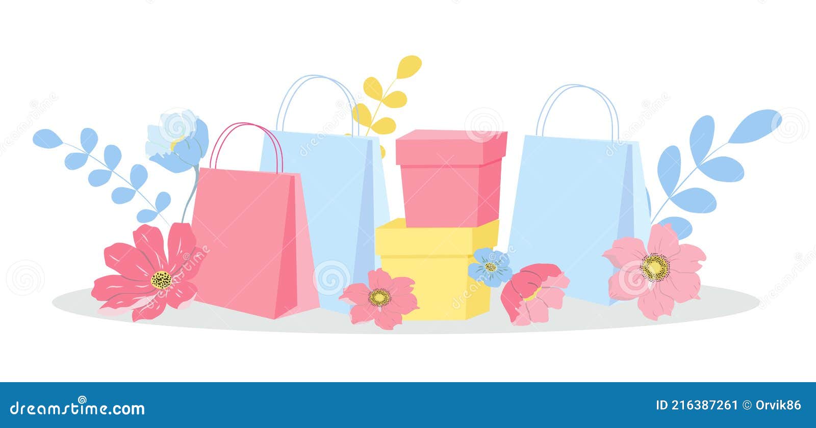 Vector Hand Drawn Illustration - Packages and Boxes with Purchases and ...