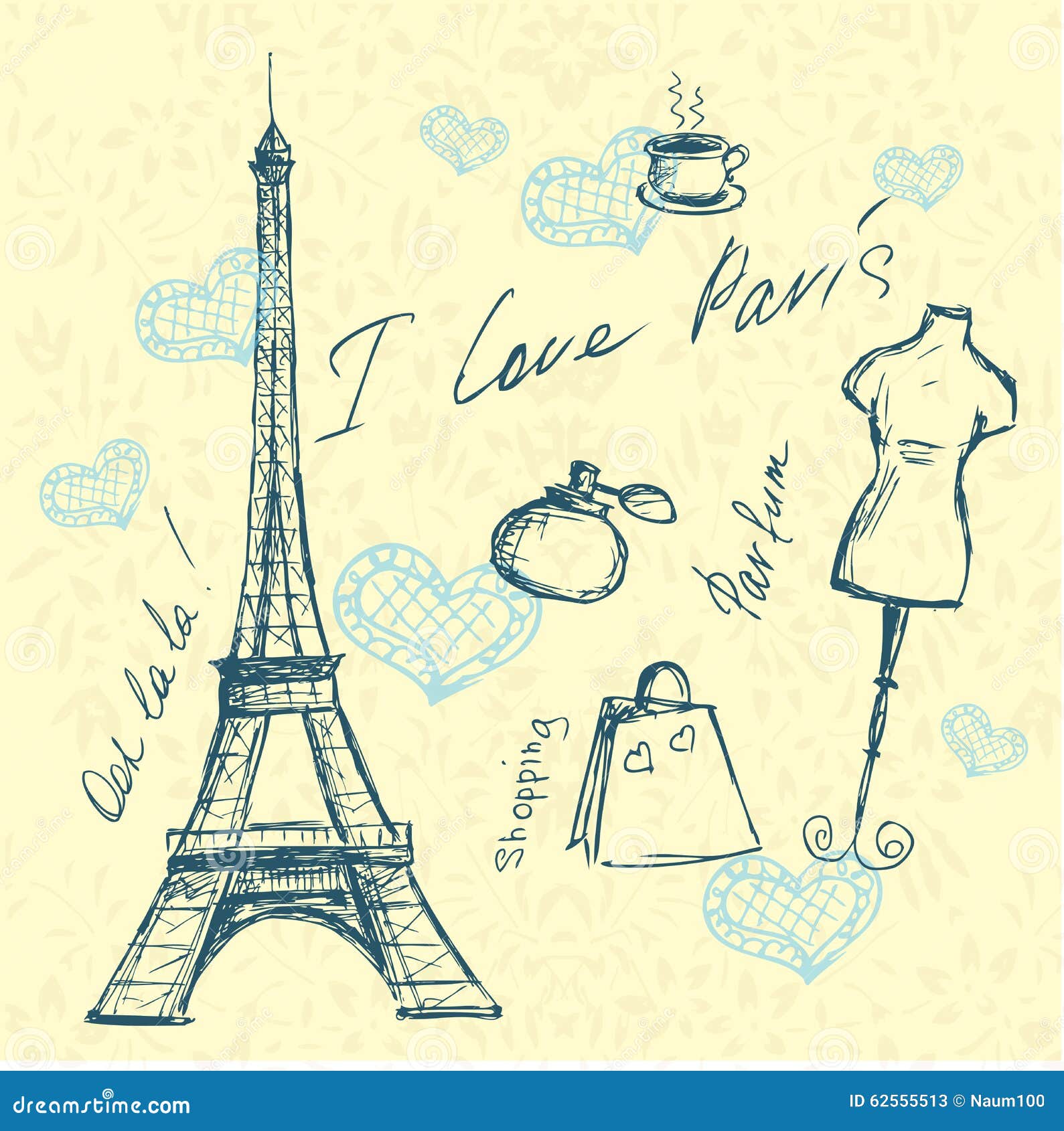 Vector Hand Drawn Illustration With Paris Symbols. | CartoonDealer.com ...