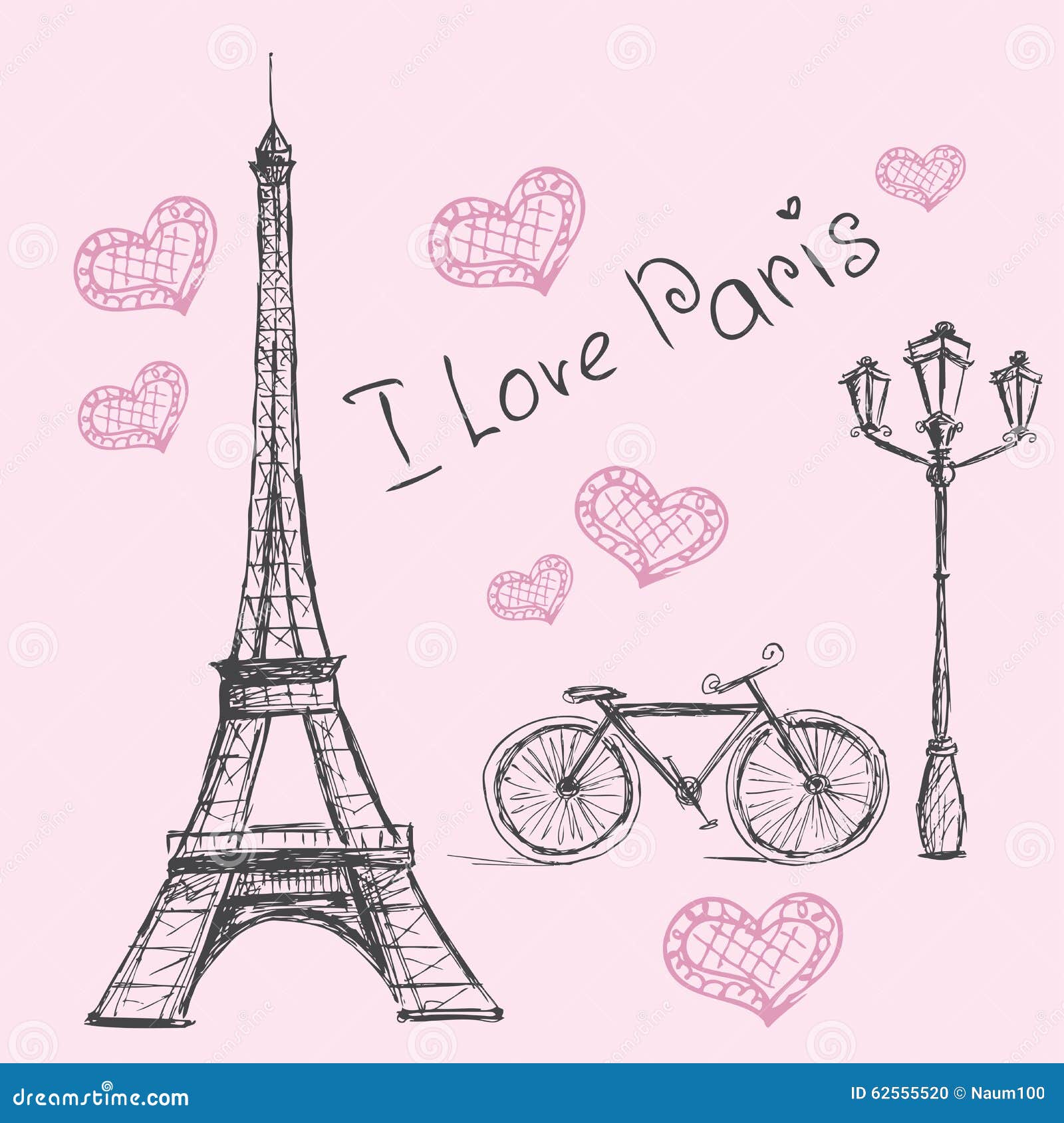 Vector Hand Drawn Illustration with Paris Symbols. Stock Vector ...