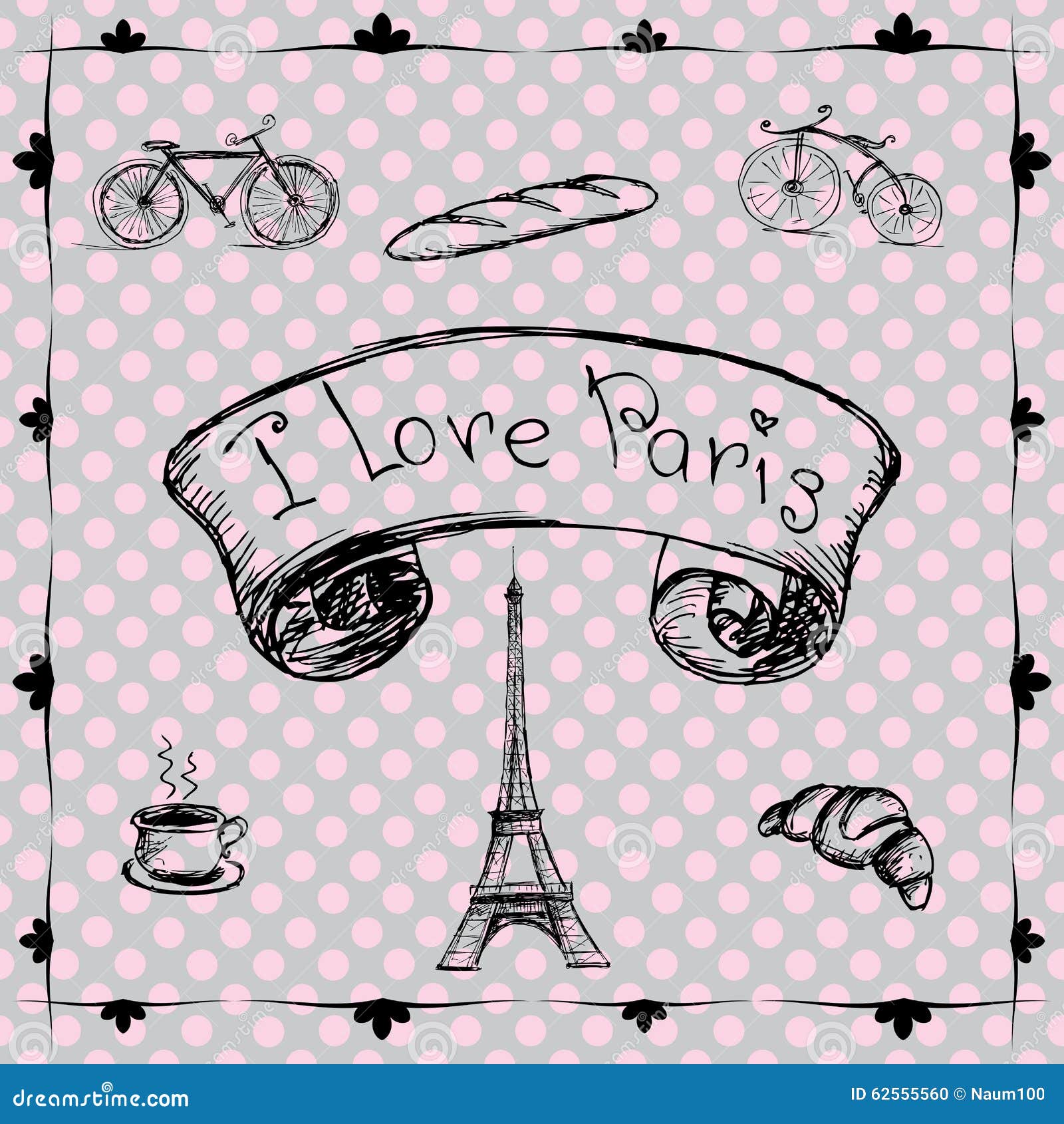 Vector Hand Drawn Illustration with Paris Symbols. Stock Vector ...