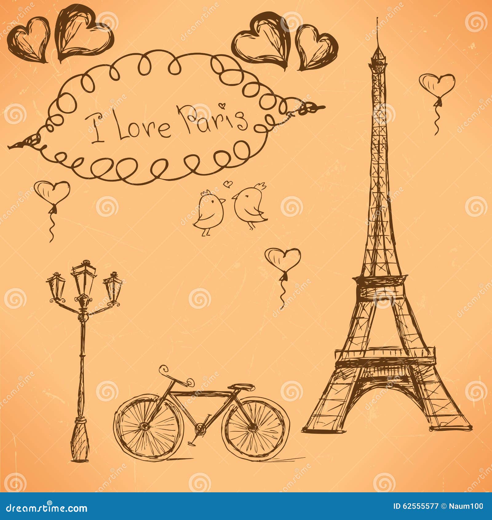 Vector Hand Drawn Illustration with Paris Symbols. Stock Vector ...
